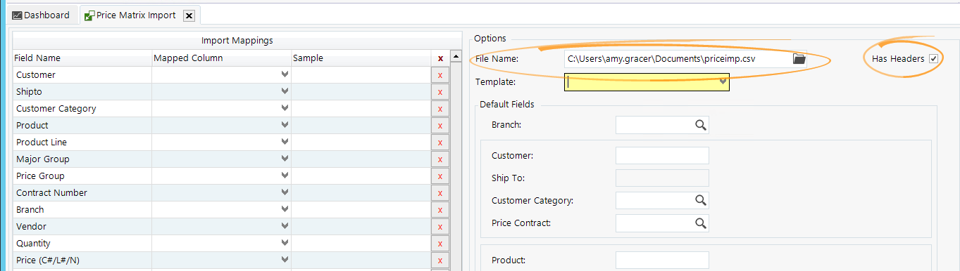 Import price matrix or price contracts