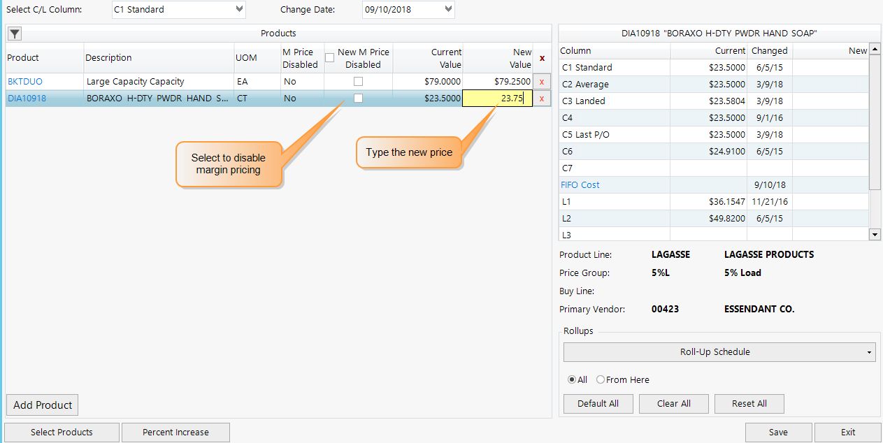 Manually change a product price