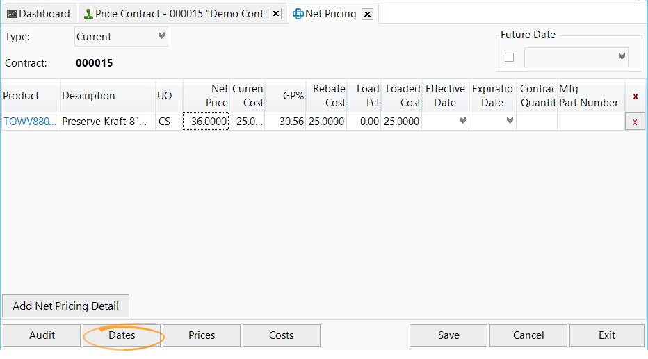 Globally modify effective and expiration dates of a price contract
