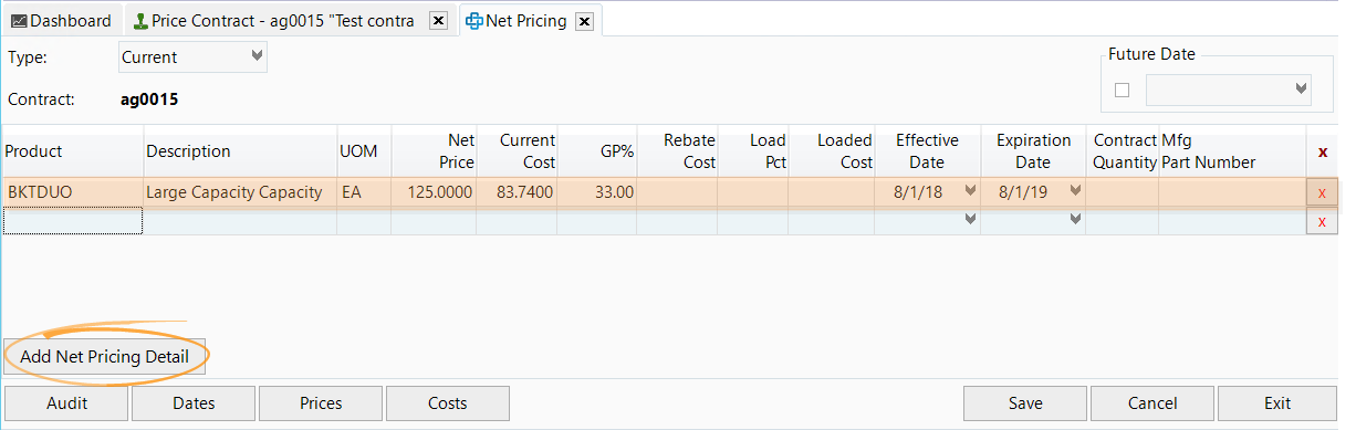 Configure product contract pricing
