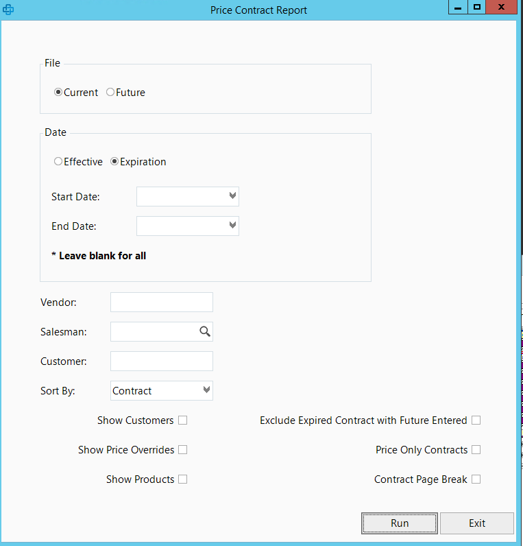 To generate a custom price contract report