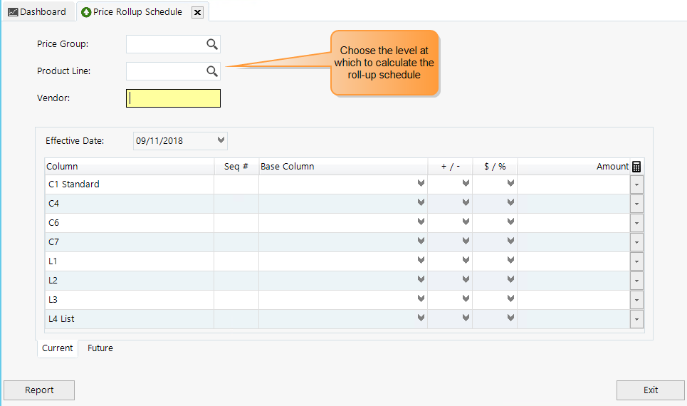 Set a price roll-up schedule