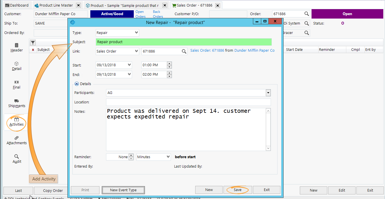 Create a repair workorder