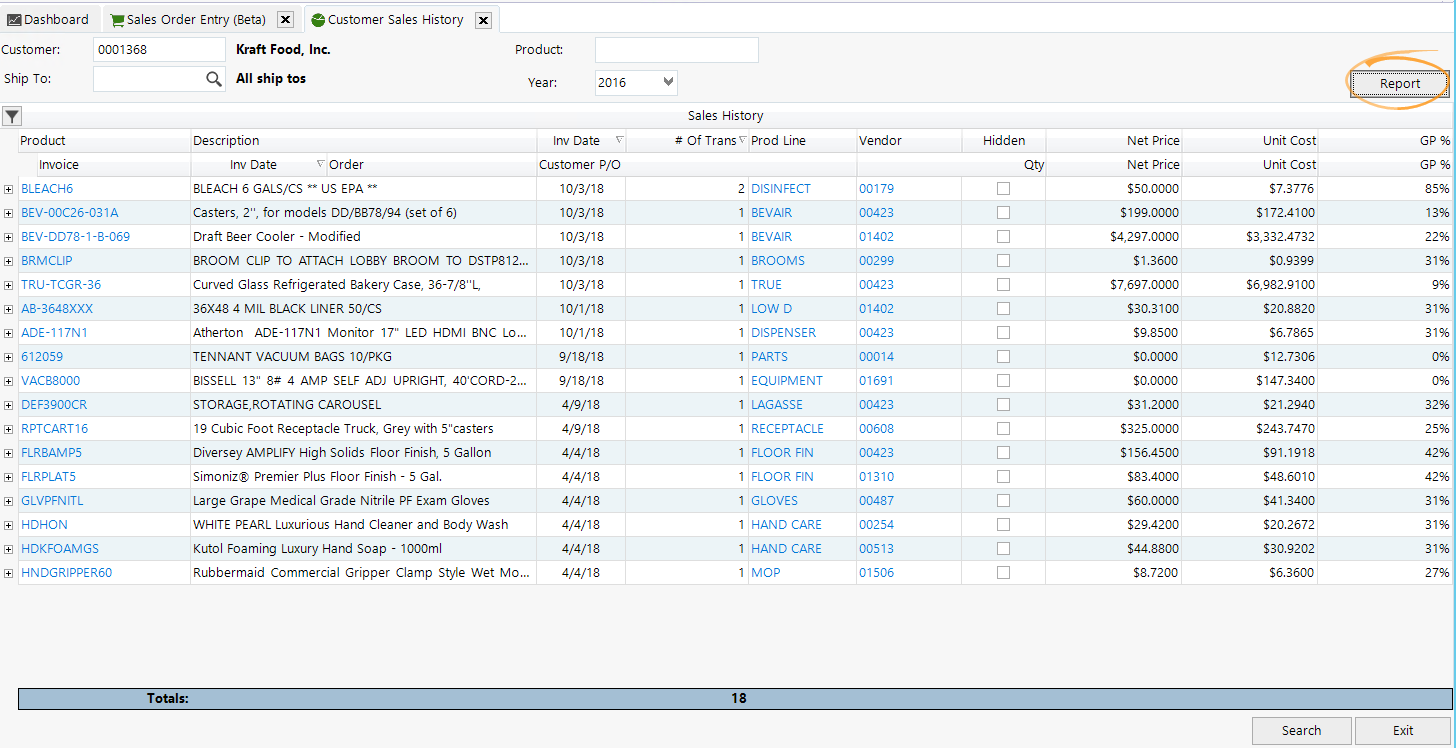 Customer Sales History report