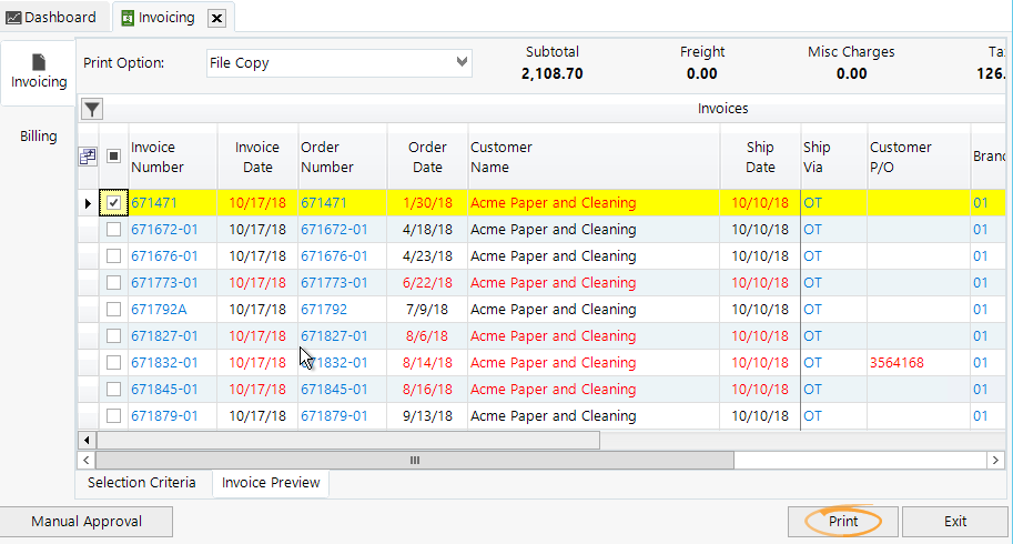 Invoice a return order