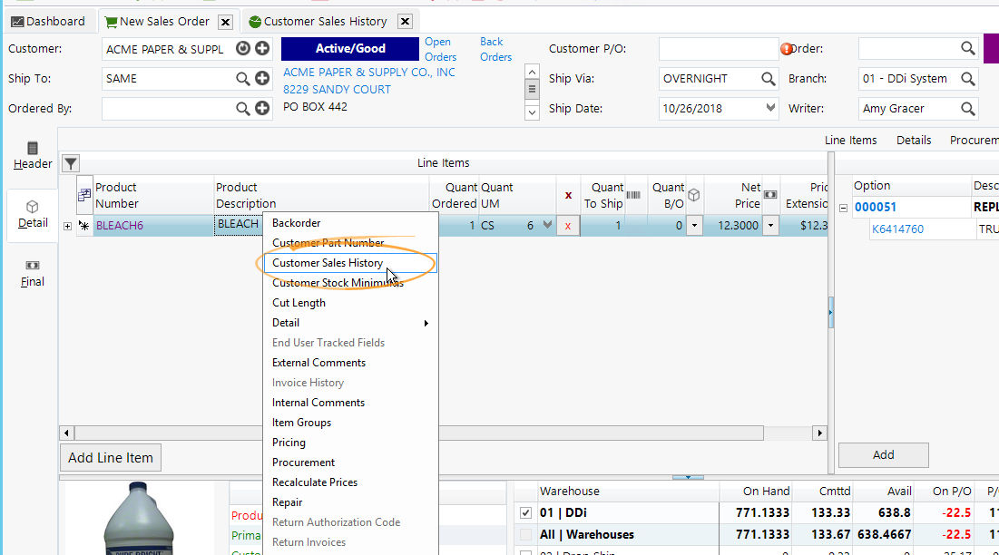 Customer Sales History report