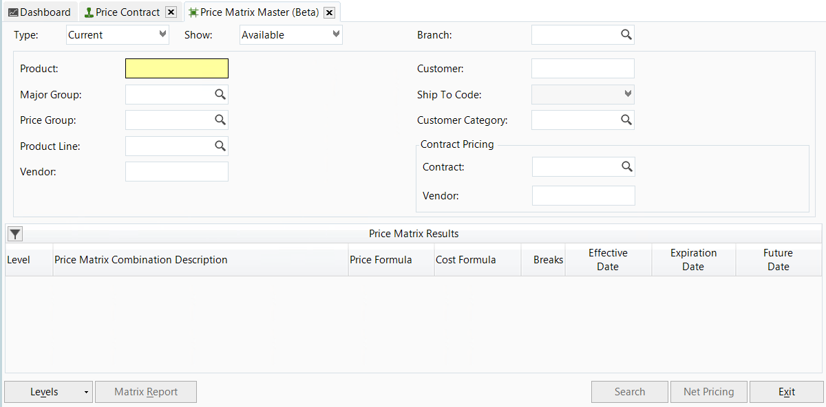 Create a price formula in the matrix