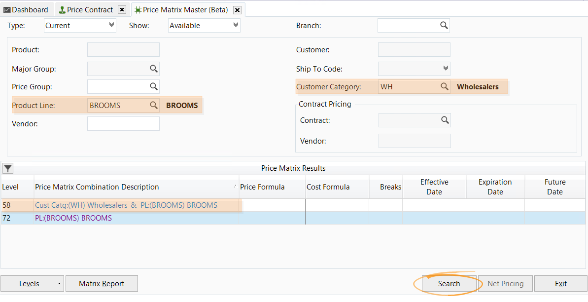 Create a price formula in the matrix