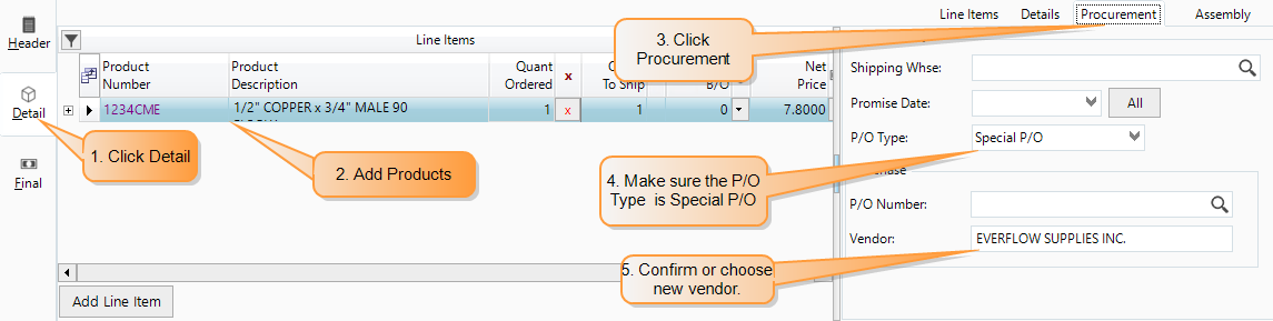 Create special orders and requests