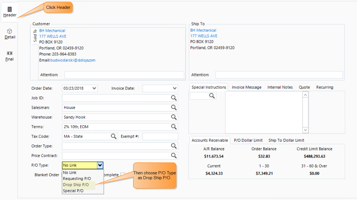 Create a drop ship order