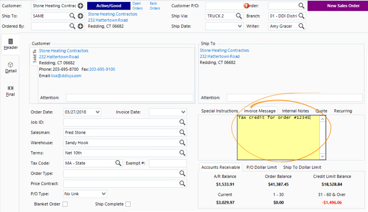 Add delivery notes and invoice messages