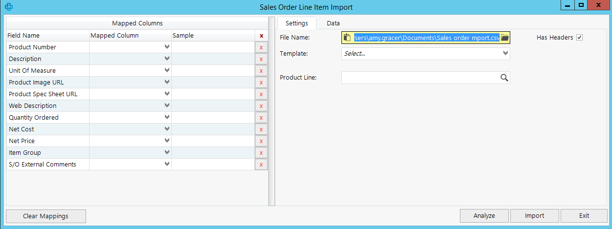 Import a sales order from Excel