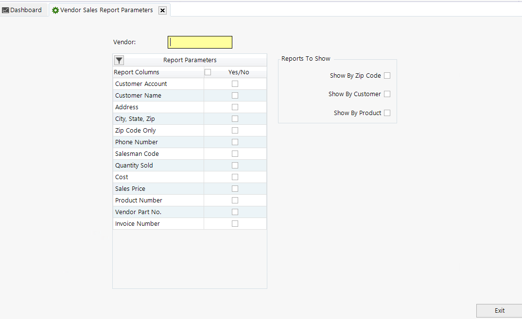 Vendor Sales report
