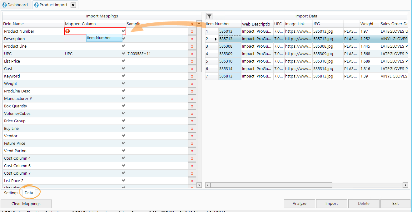 Import product information