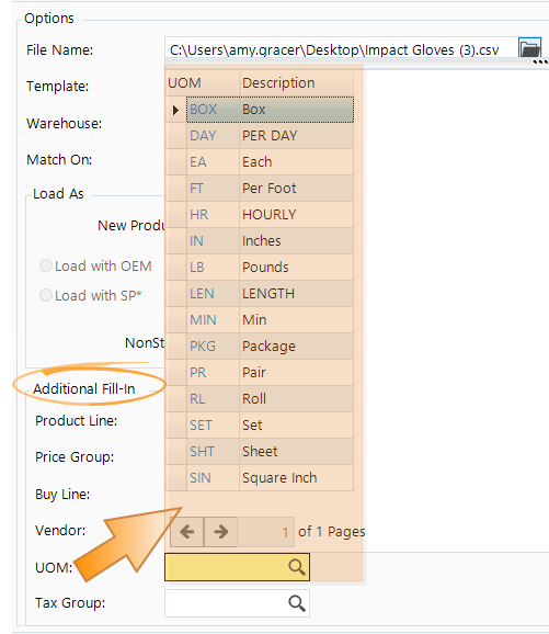 Import product information