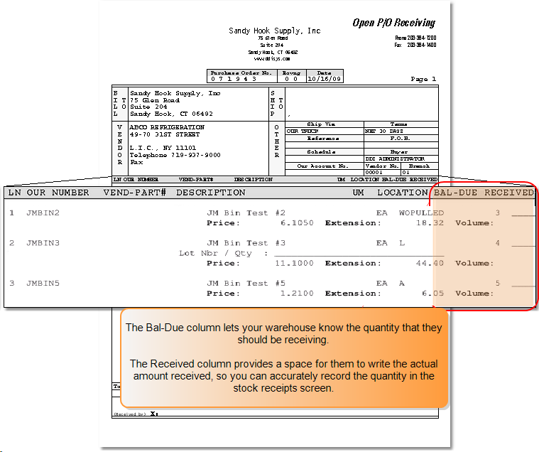 Print an open PO receiving ticket