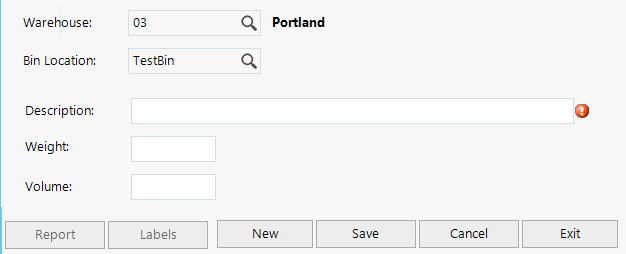 Add bin locations to a warehouse