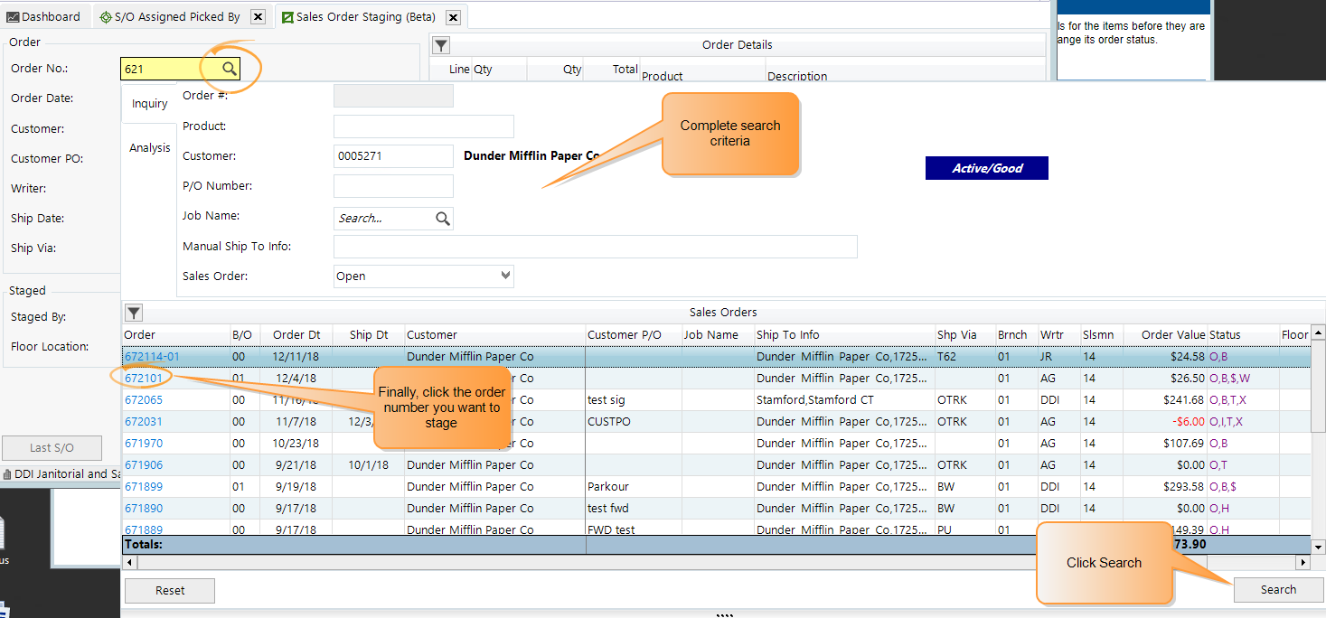 Stage products for sales order prior to ship confirm