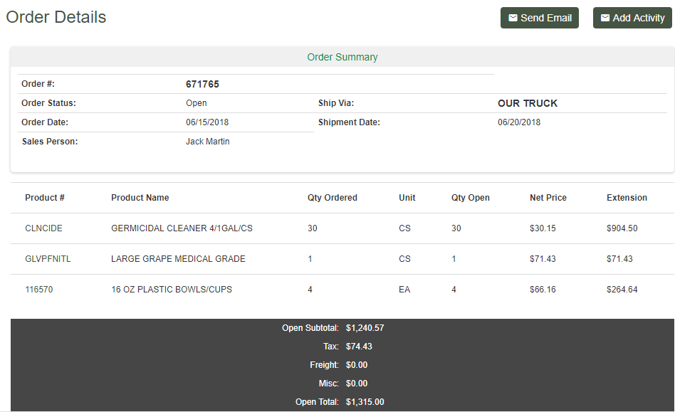 Email the order details