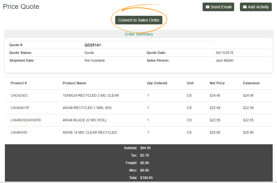 Convert a quote to a sales order
