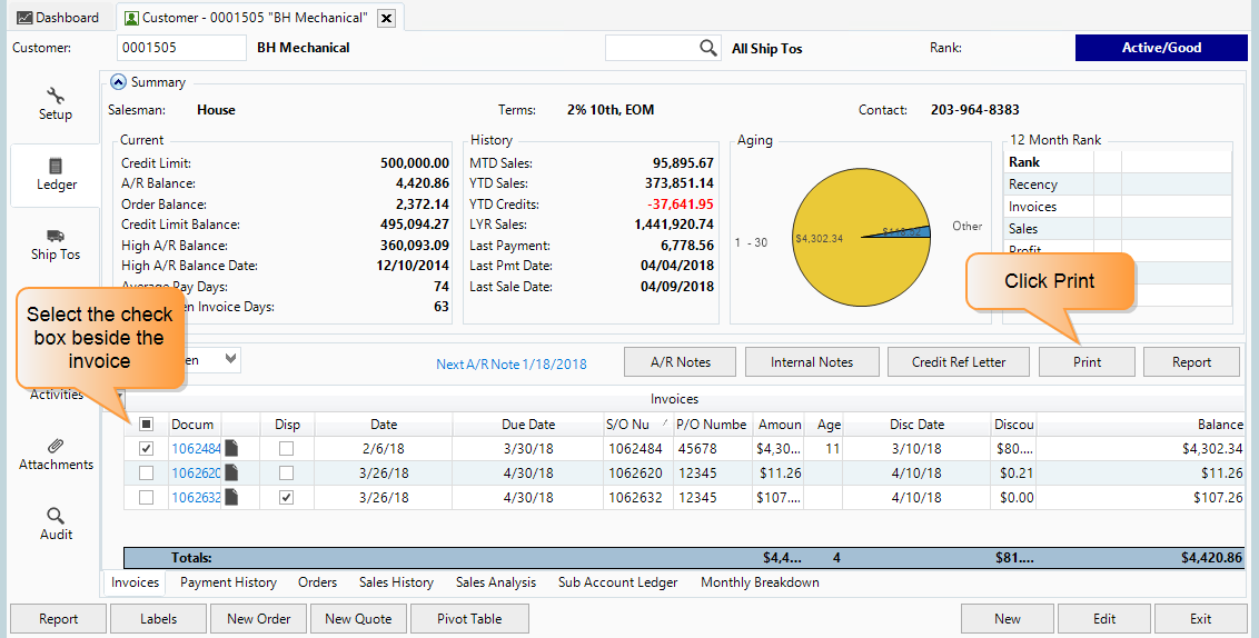 Print and resend an invoice