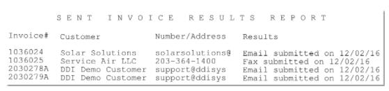 Report on invoice send results