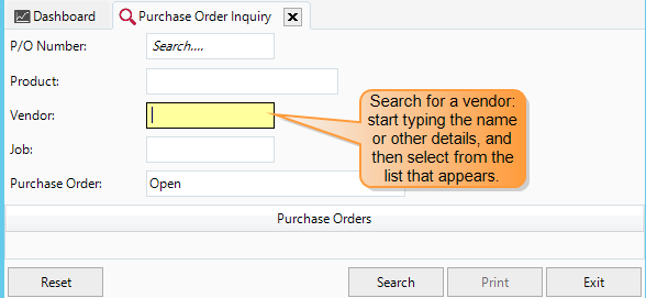 How to search for purchase orders