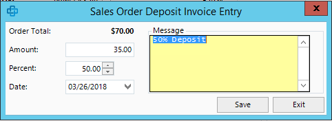 Create a deposit invoice for a sales order